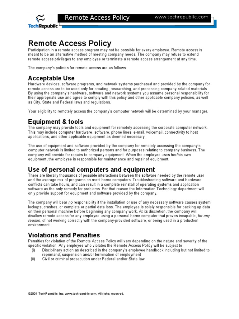 Remote Access Policy | PDF | Computer Network | Software