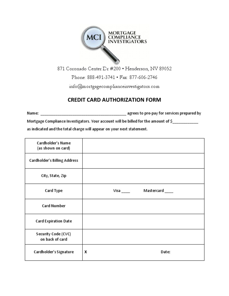 MCI Credit Card Authorization Form | PDF