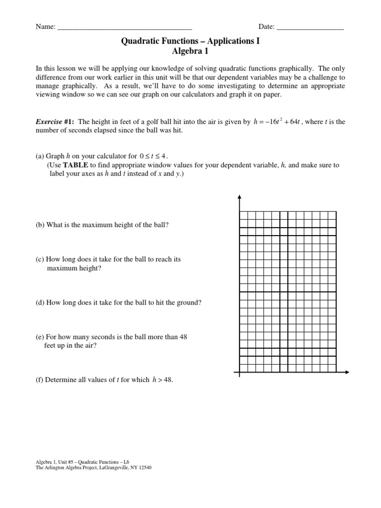 Algebra 1: Quadratic Applications | PDF | Quadratic Equation | Variable ...