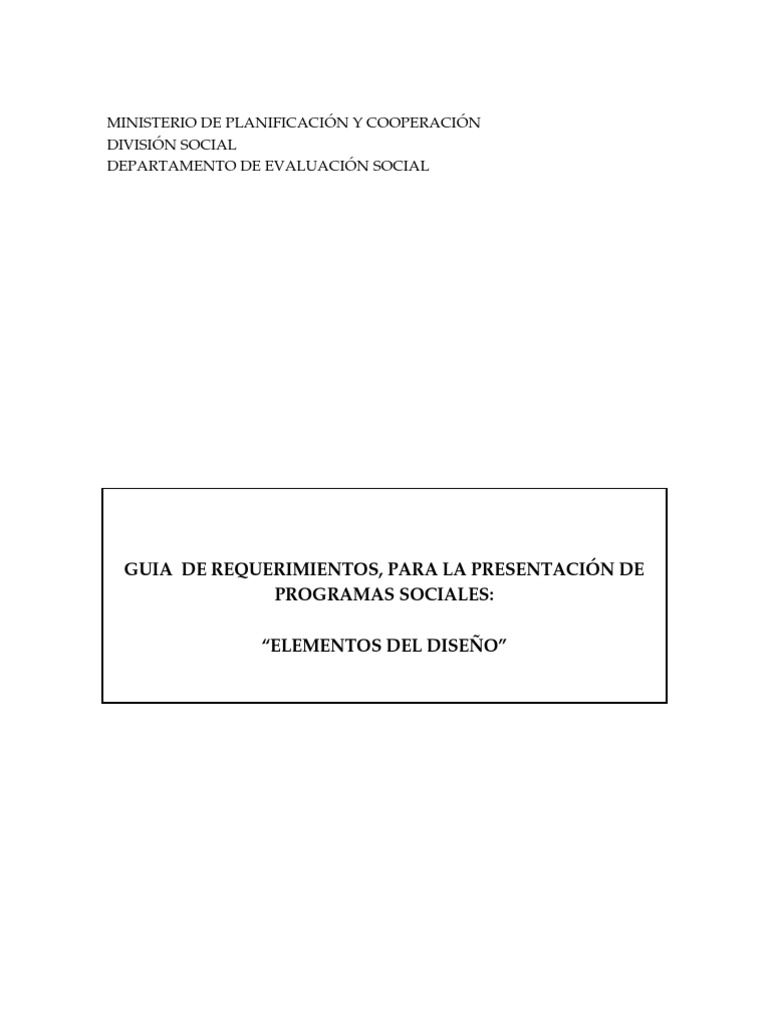 Mideplan 08 Guia de Diseno Programas Sociales | PDF | Presupuesto | Diseño