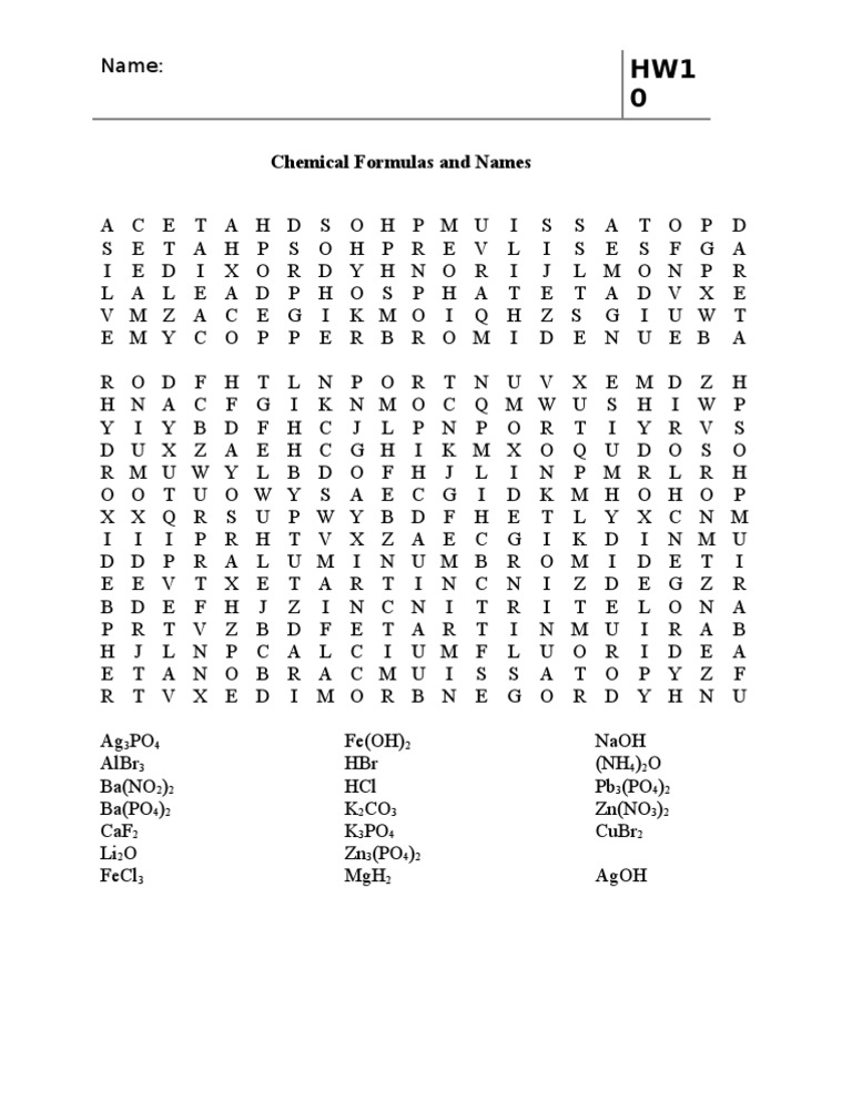 Chem Formula Word Search | PDF
