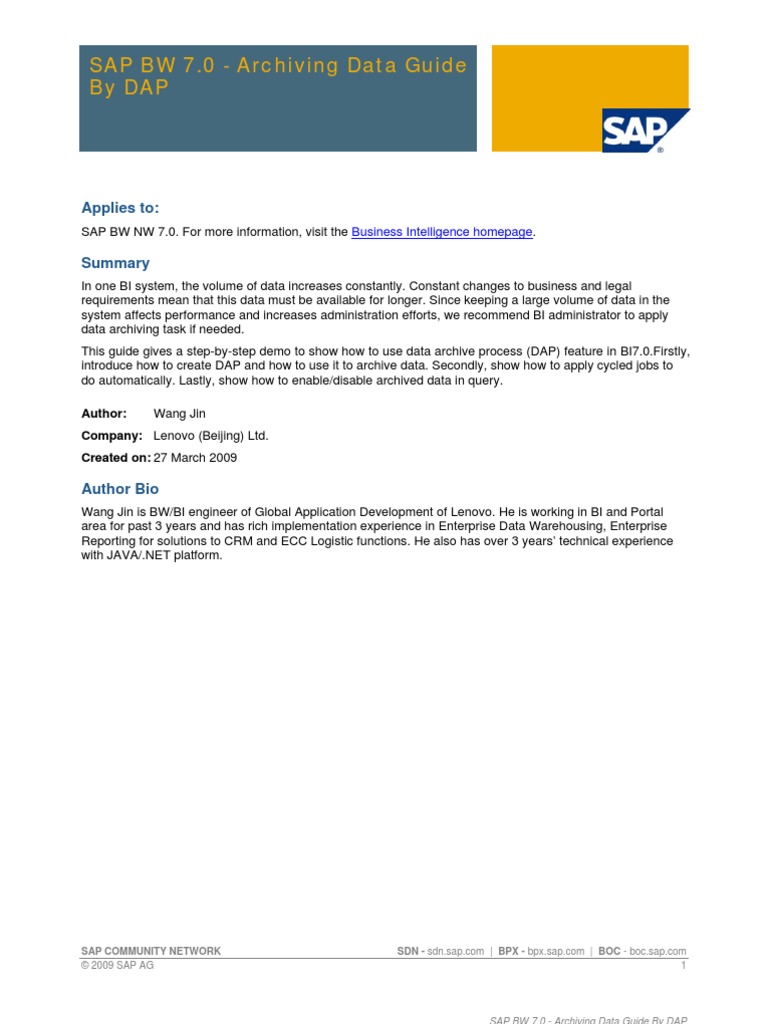 SAP BW 7.0-Archiving Data Guide by DAP | PDF | Business Intelligence ...