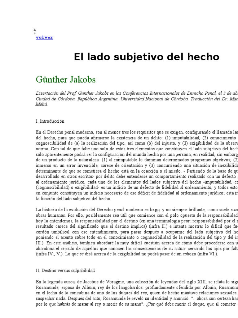 Gunther Jacobs | PDF | Derecho penal | Intención (Derecho Penal)