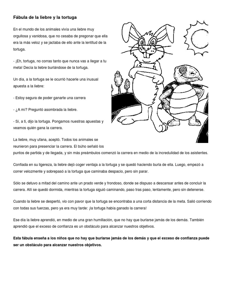 Fábula de La Liebre y La Tortuga | PDF | Pollo | Oveja