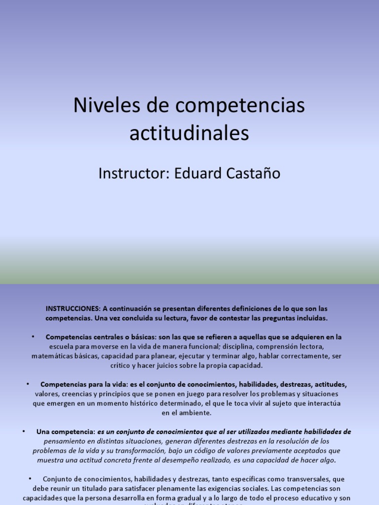 Niveles de Competencias Actitudinales[1] | Liderazgo | Liderazgo y tutoría