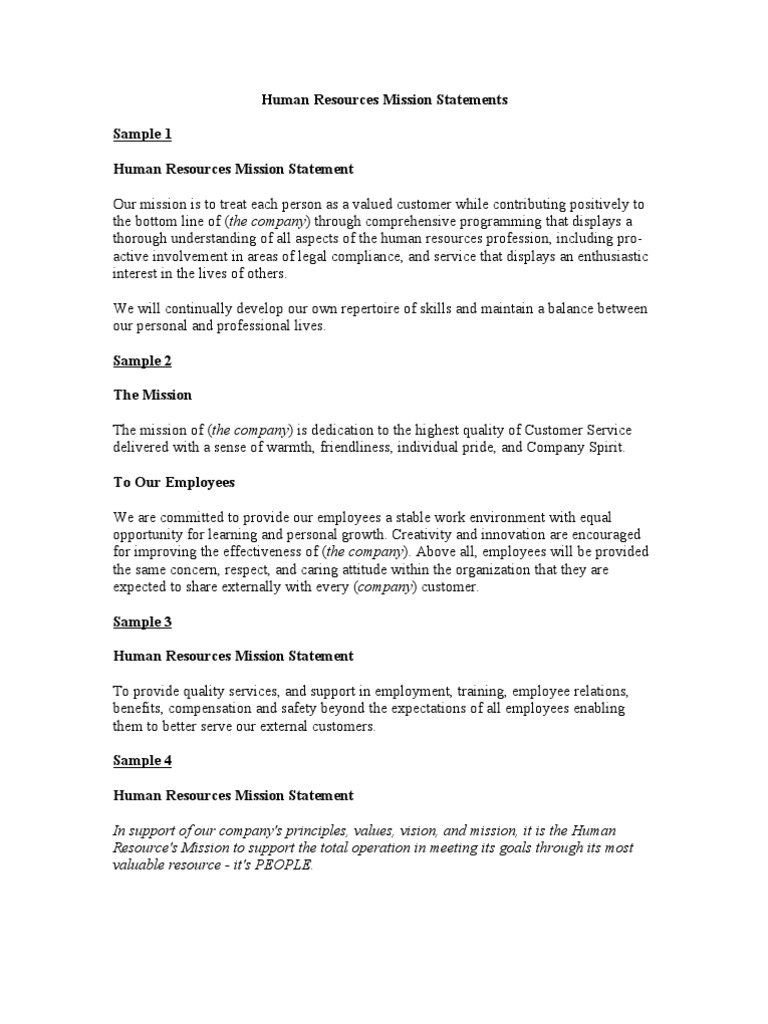 Sample Hr Mission Statements | Human Resource Management | Employee ...