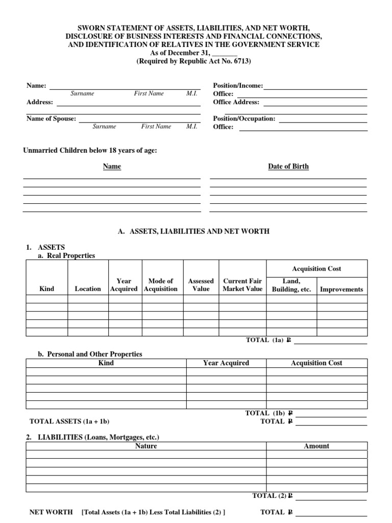 Statement of Assets and Liabilities Form | PDF | Mergers And ...