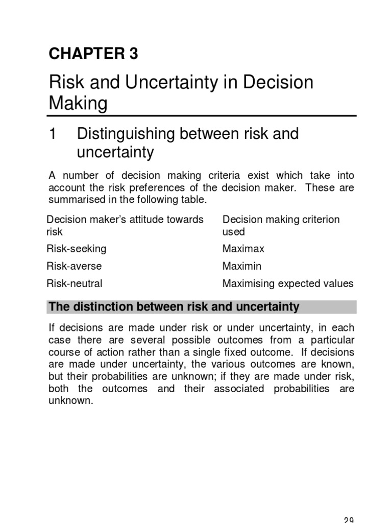 Risk Uncertainty and Decision Making | Expected Value | Risk
