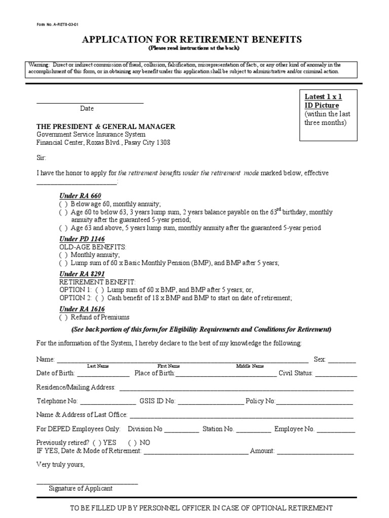 Retirement Benefits Application Form | PDF | Pension | Retirement