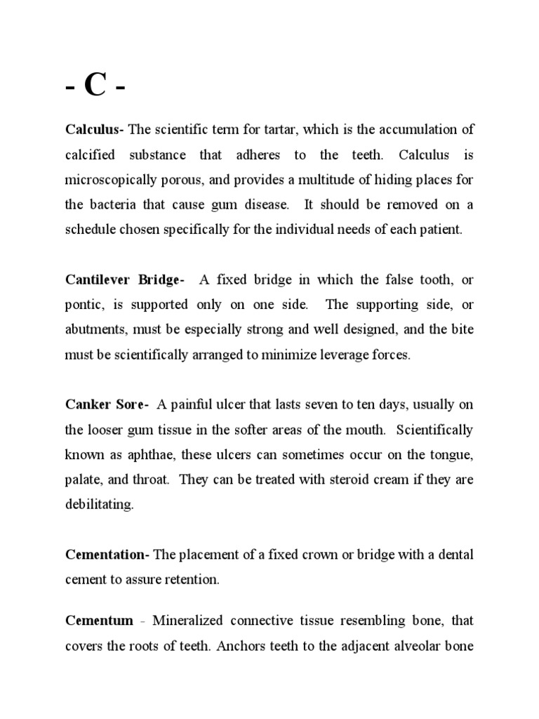 Glossary of Dental Terms C | PDF | Human Tooth | Dentistry