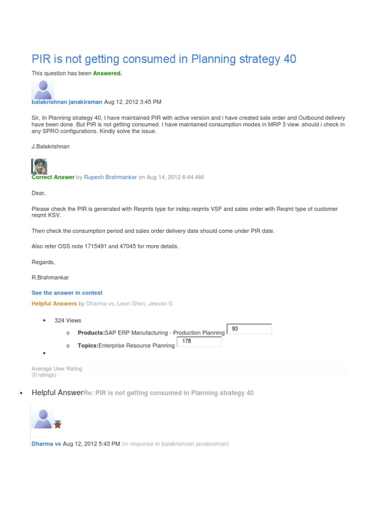 PIR Consumption Issues in Strategy 40 | PDF | Delivery (Commerce ...