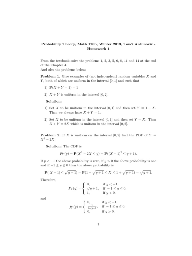 Homework1 Solutions | PDF | Probability Density Function | Probability Theory