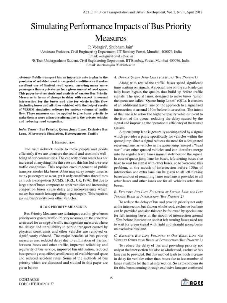Simulating Performance Impacts of Bus Priority Measures | PDF | Traffic ...
