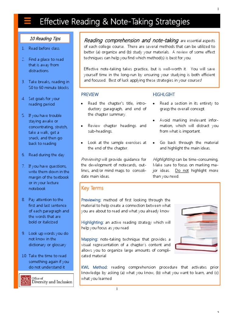 Effective Reading and Note Taking Strategies | Download Free PDF ...