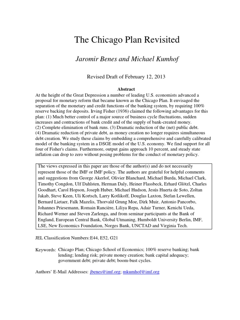 The Chicago Plan Revisited - 2d Paper IMF | PDF | Money Supply | Banks