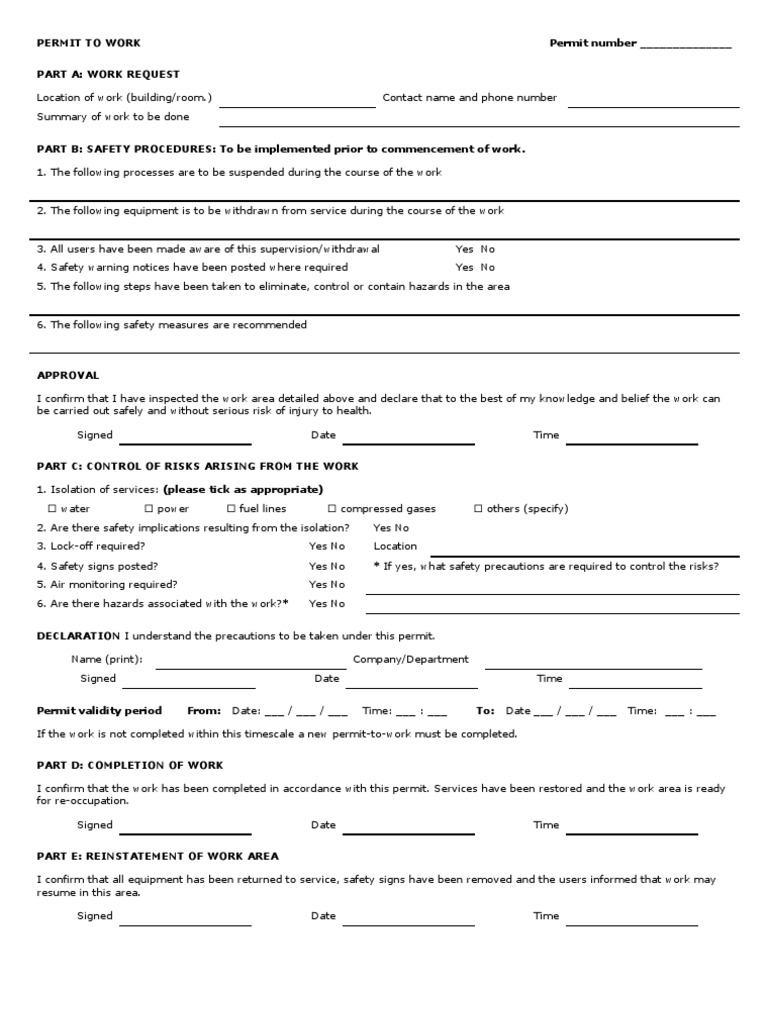 Permit to Work Template and Procedures | PDF | Business | Technology ...