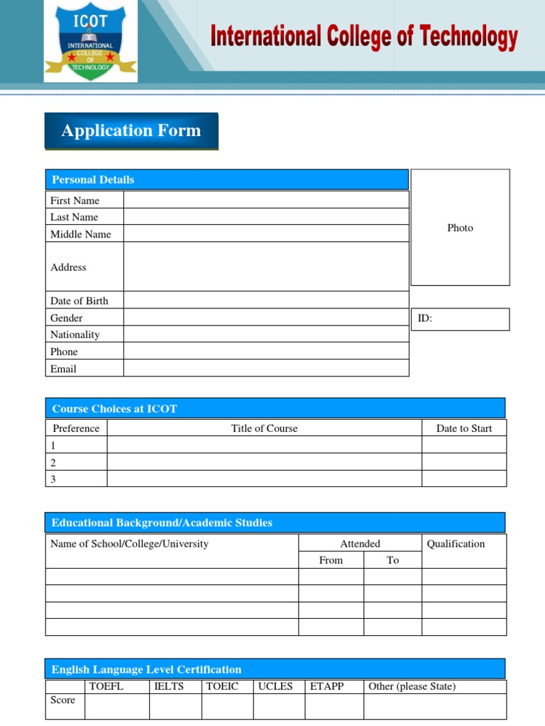 Admission Form - ICOT | PDF | Travel Visa | University And College ...
