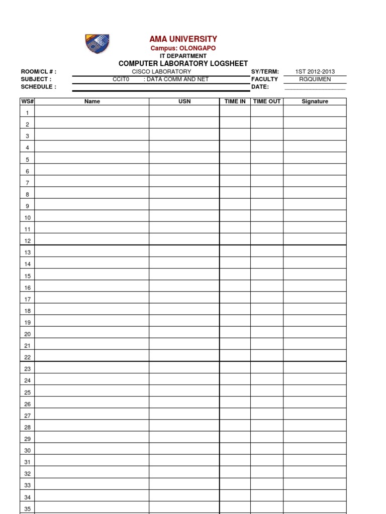 Ama University: Computer Laboratory Logsheet | PDF | Technology ...