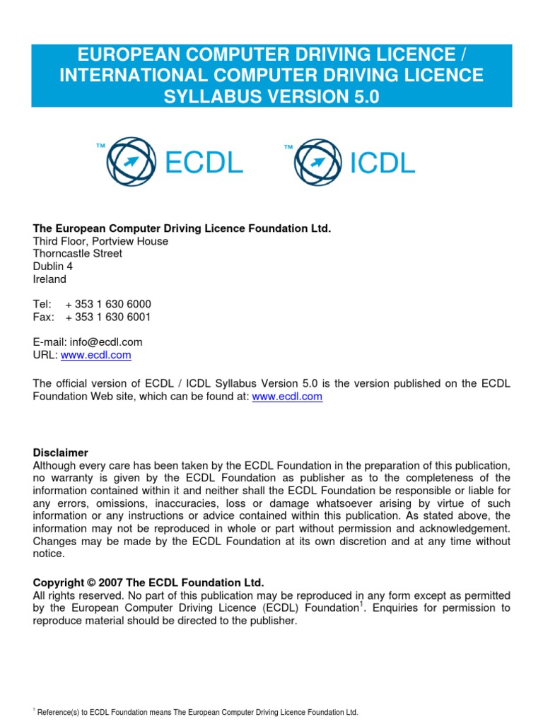 ECDL ICDL Syllabus Version 5.1 | PDF