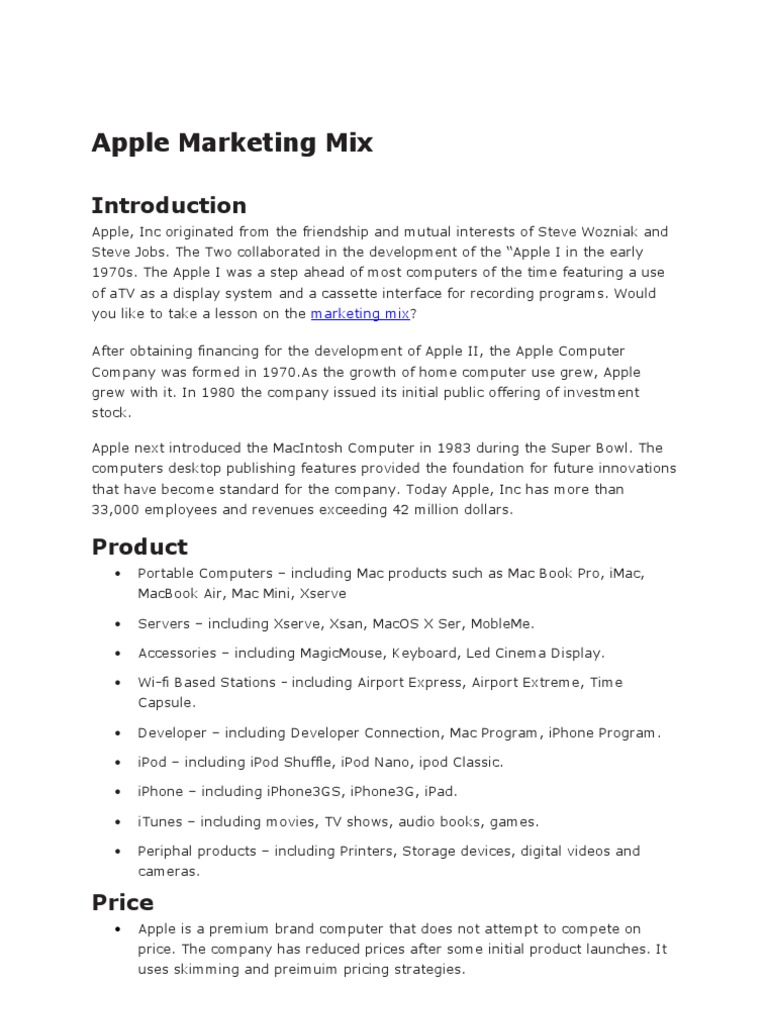 Apple Marketing Mix | PDF | Apple Inc. | I Pod