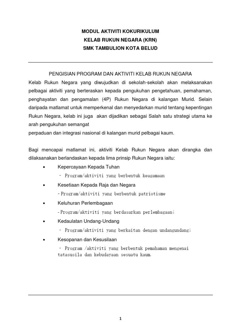 Modul Aktiviti Kelab Rukun Negara | PDF