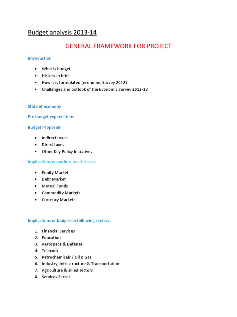 Budget Analysis 2013-14: General Framework For Project | PDF | Business