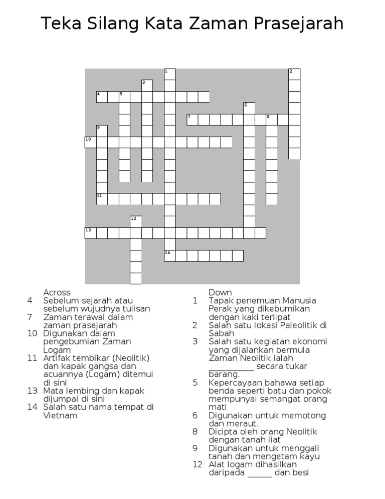 Teka Silang Kata Zaman Prasejarah (Sejarah Ting 1 Bab 2) | PDF