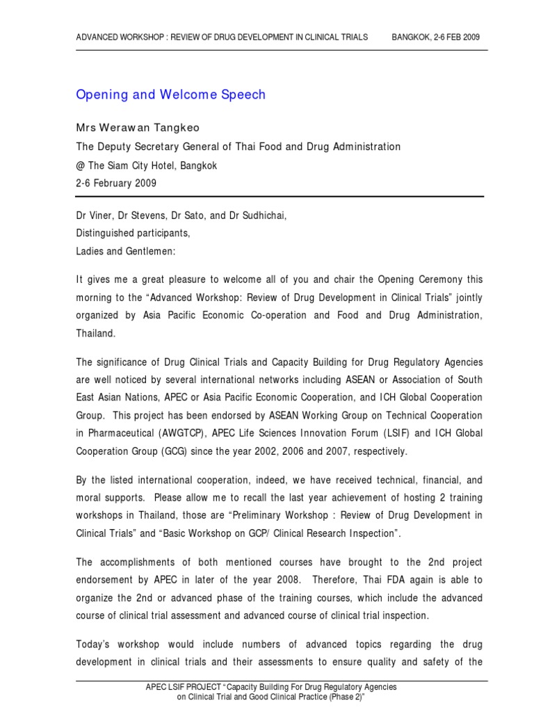 1 Opening And Welcome Speech Pdf Clinical Trial Association Of