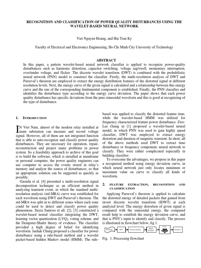 Recognition and Classification of Power Quality Disturbances Using The Wavelet-Based Neural ...