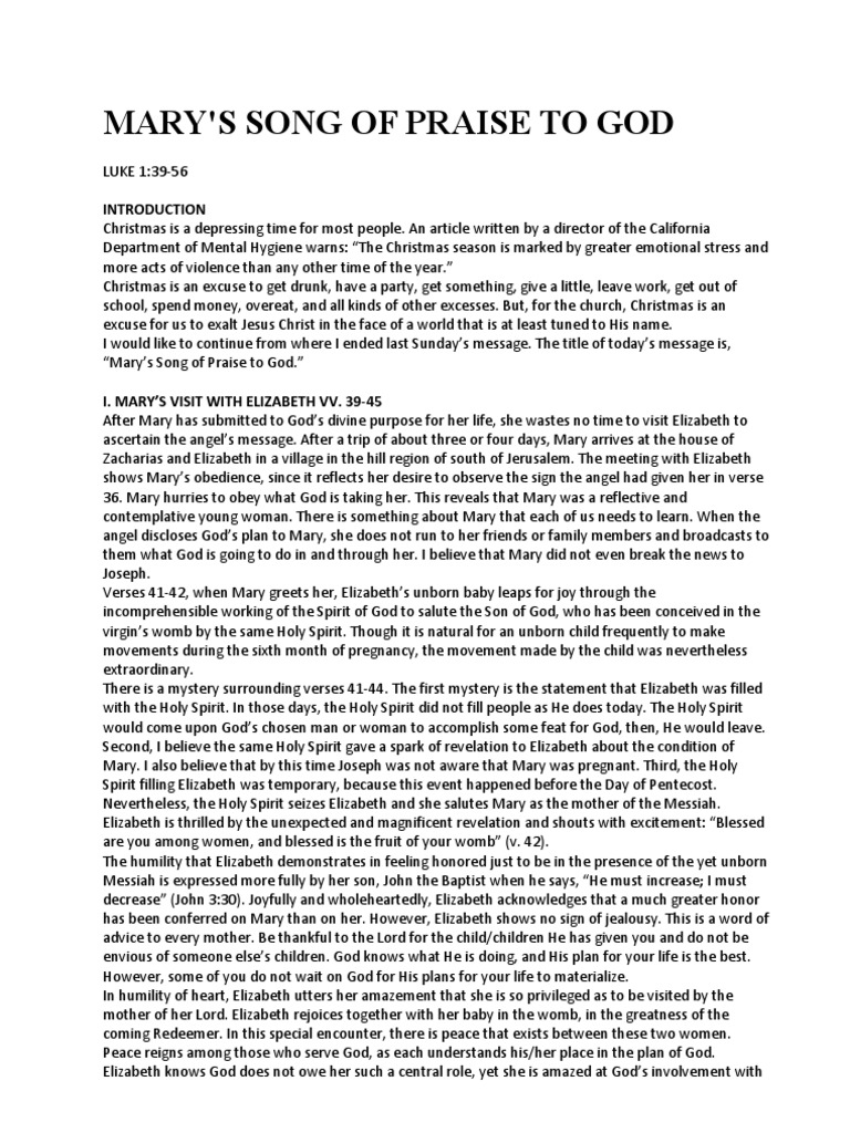Mary's Hymn of Praise to God | PDF | Hymns | Mary, Mother Of Jesus