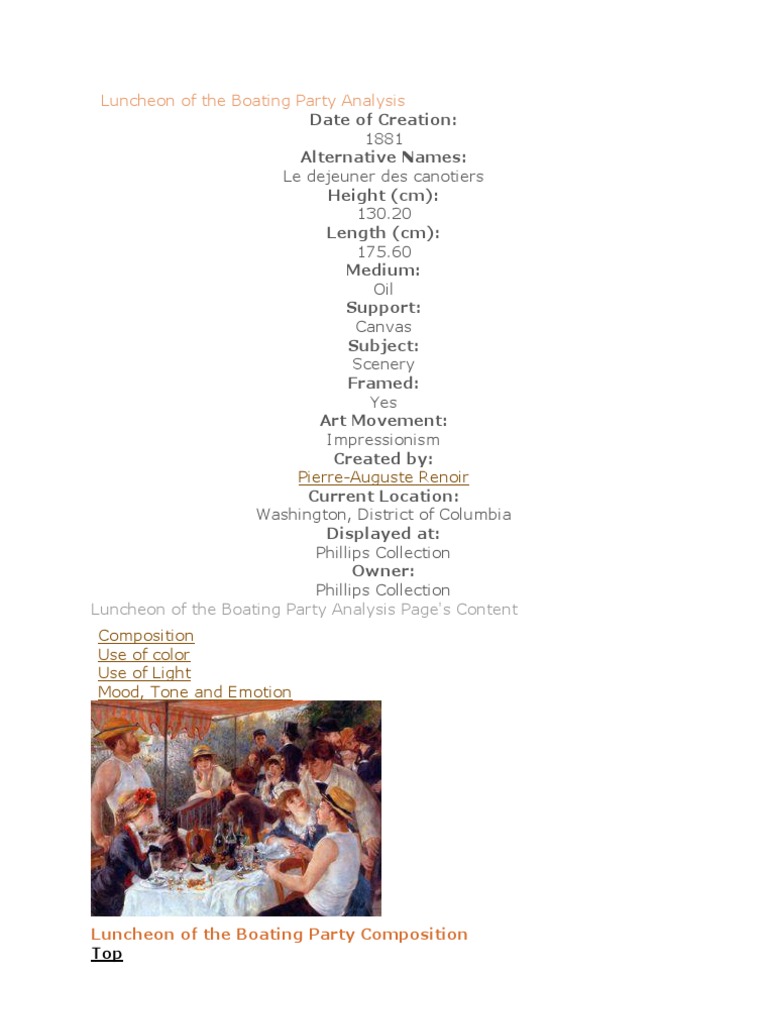 Renoir's Luncheon of the Boating Party Analysis | PDF | Pierre Auguste ...