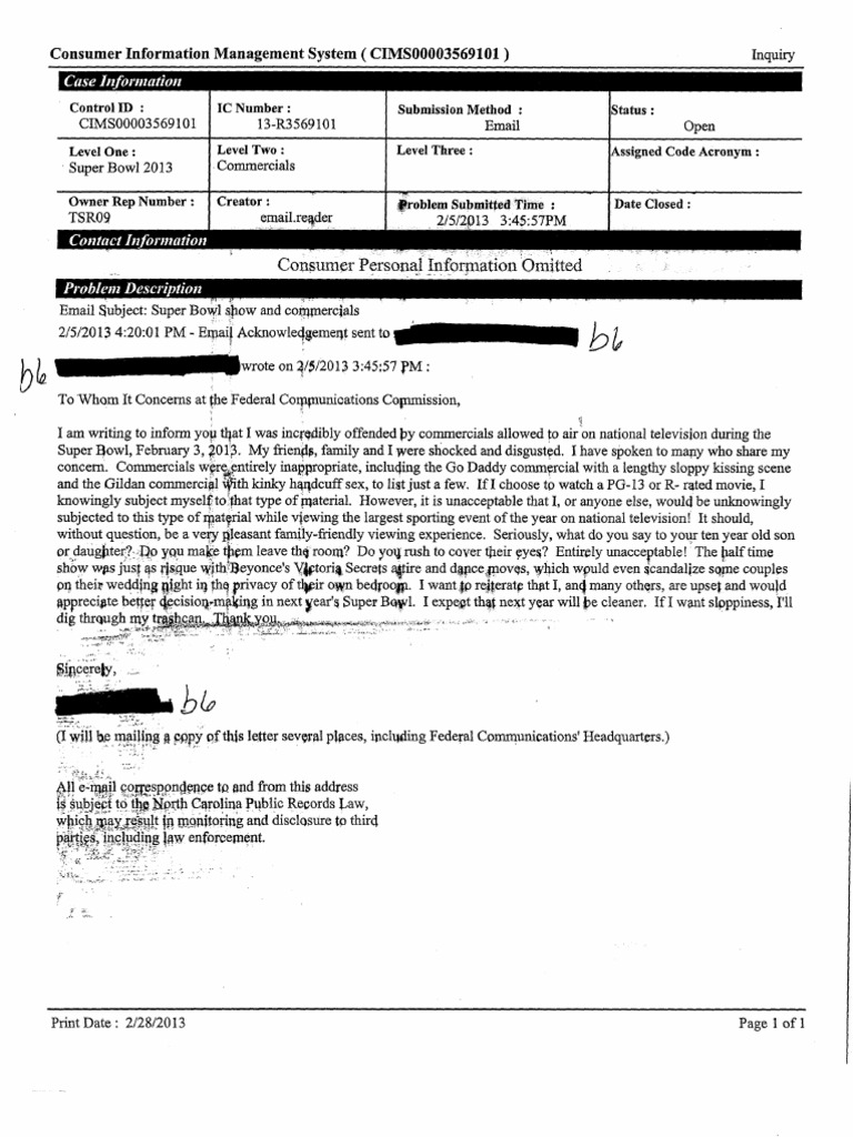 Super Bowl FCC Complaints | PDF | Federal Communications Commission | Cbs