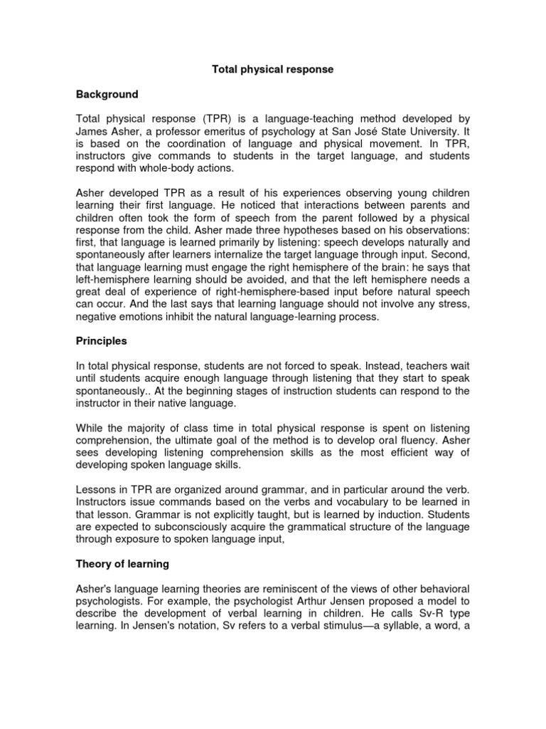 Total Physical Response | PDF | Cognitive Science | Learning