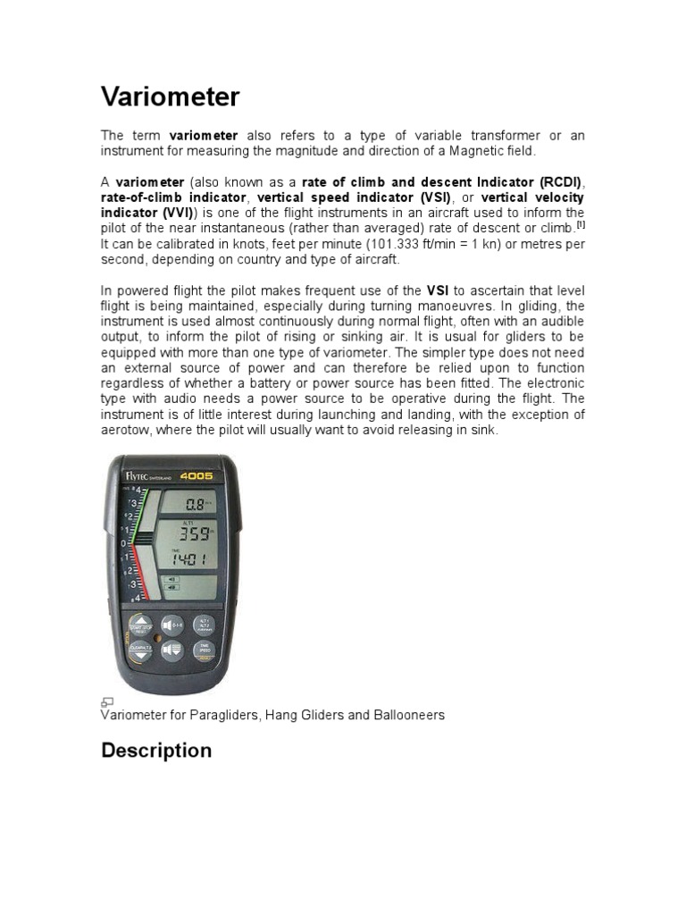 Variometer | Aerodynamics | Flight | Free 30-day Trial | Scribd
