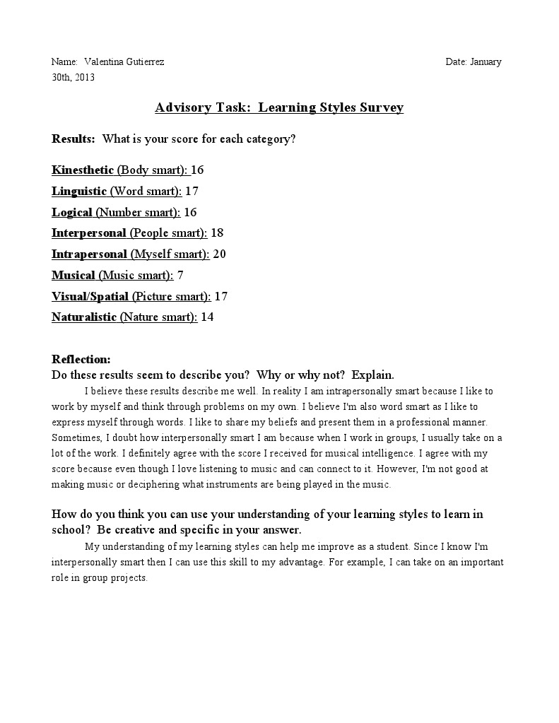 Learning Styles Reflection | PDF