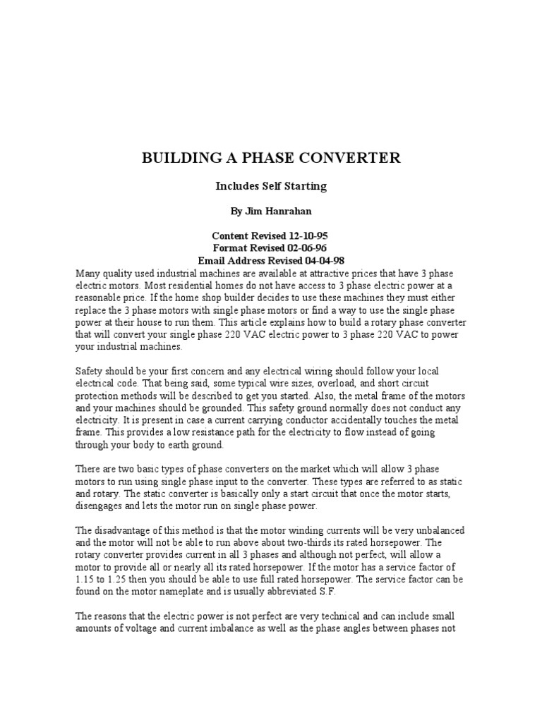 Building a Rotary Phase Converter Guide | PDF | Capacitor | Relay