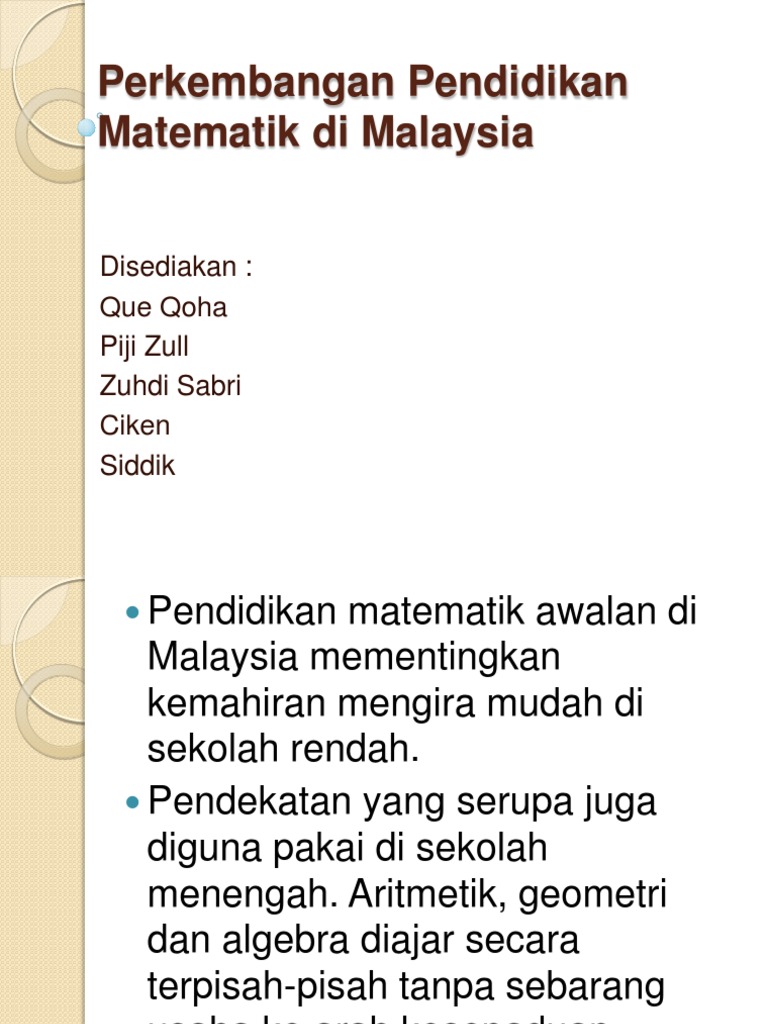 Perkembangan Pendidikan Matematik Di Malaysia | PDF