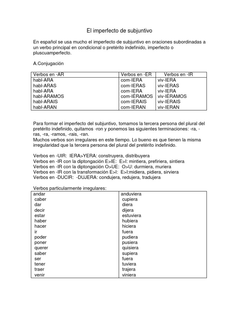 El Imperfecto de Subjuntivo Avanzado | PDF | Verbo | Relaciones sintácticas