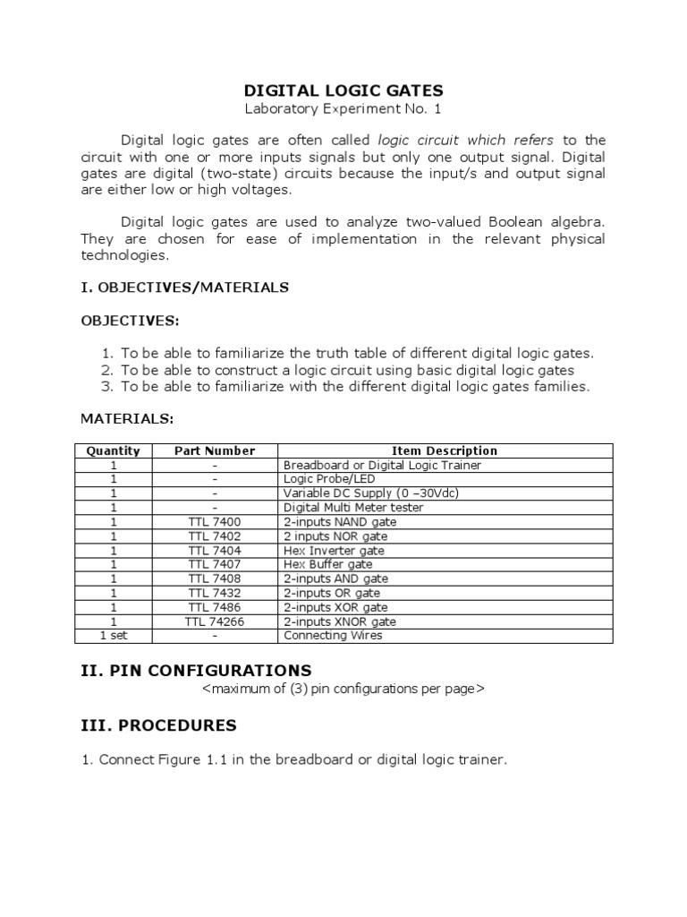 Digital Logic Lab Guide | PDF | Logic Gate | Electronic Circuits