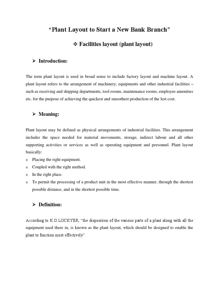 Plant Layout To Start A New Bank Branch | PDF | Factory | Automated ...