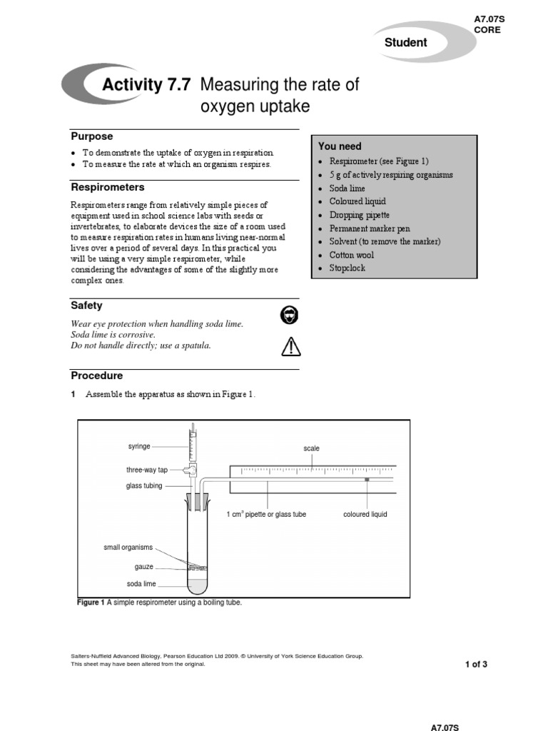 A2 Measuring The Rate of Oxygen Up Take | PDF | Oxygen | Liquids