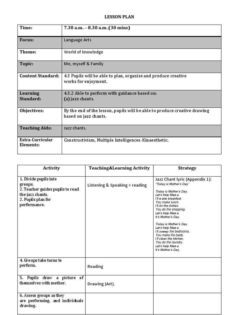 Lesson Plan La. | PDF | Language Arts & Discipline