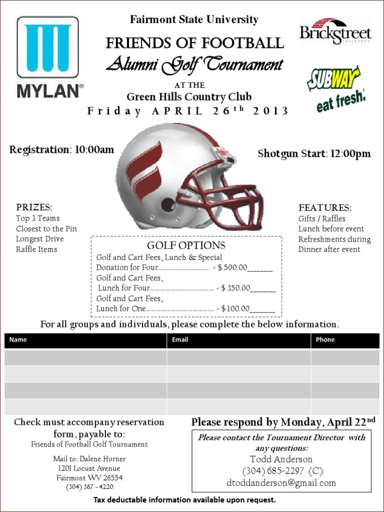 FSU Football Alumni Golf Tourney Registration Form | PDF