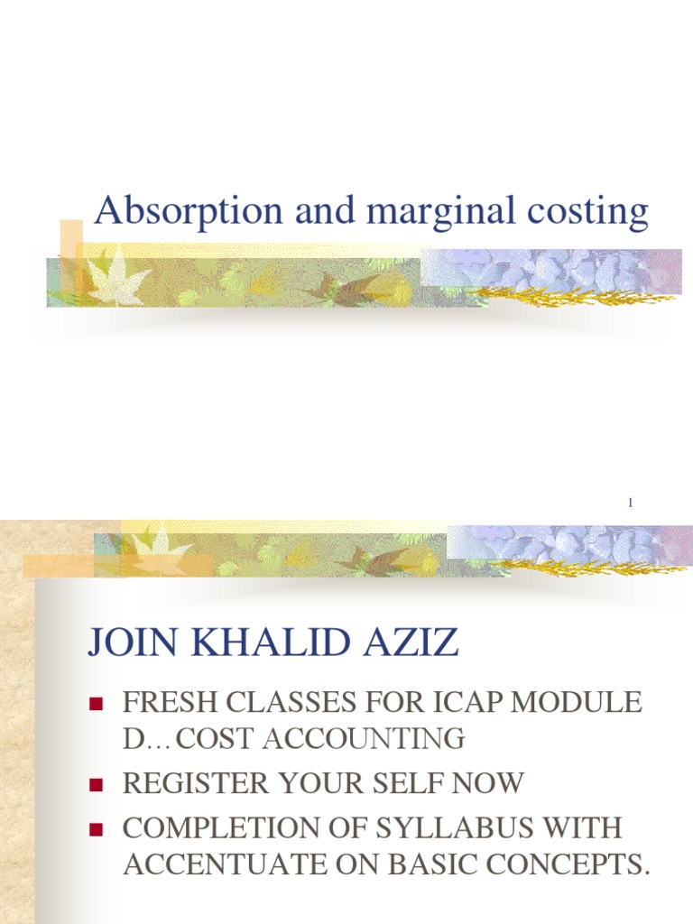 Absorption and Marginal Costing | PDF