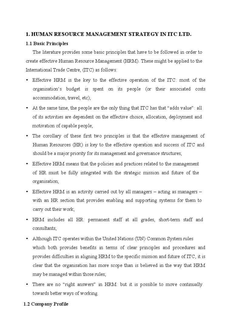 Human Resource Management Strategy in Itc LTD.: 1.1 Basic Principles ...