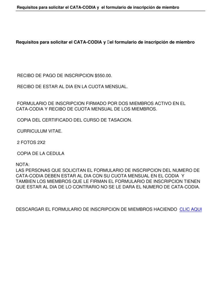 Requisitos para Solicitar El Cata Codia y El Formulario de Inscripcion ...