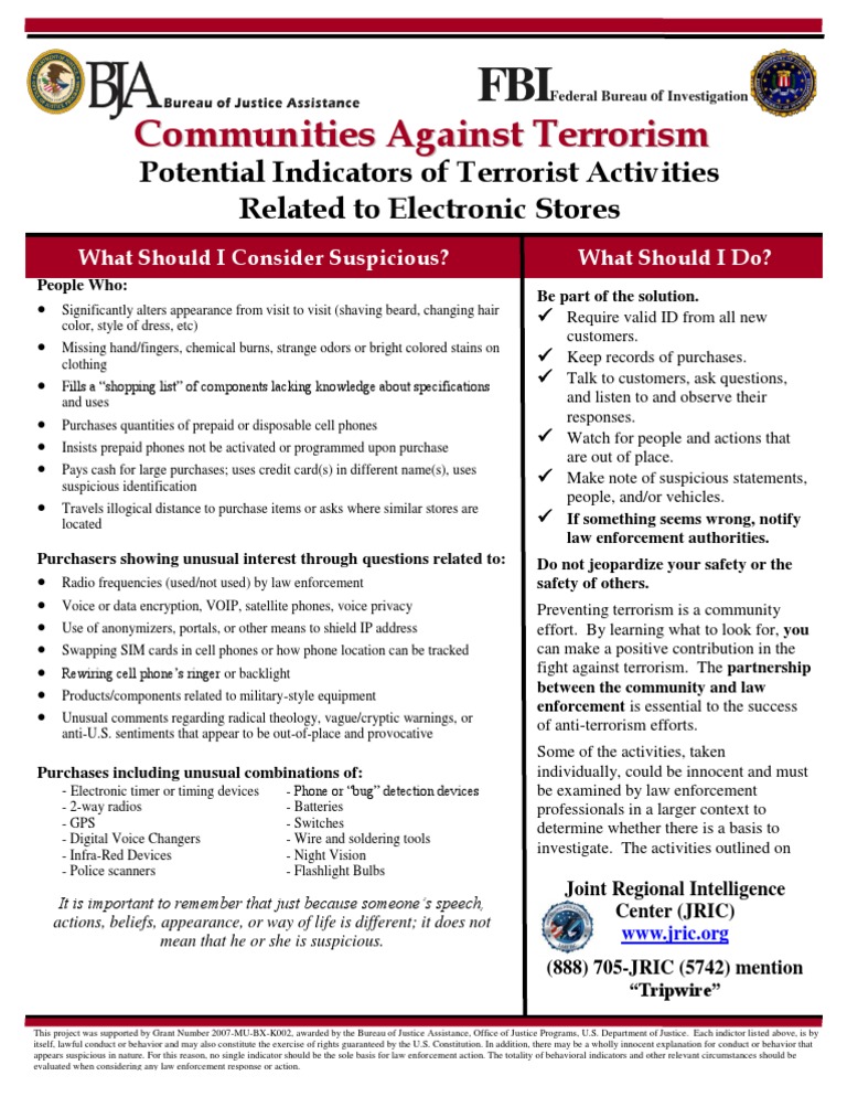 Suspicious Activity Indicators for Electronics | PDF