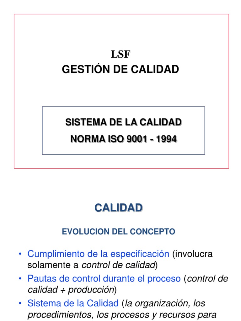 Normas ISO 9001: Gestión de Calidad 1994 | PDF | Iso 9000 | Calidad ...