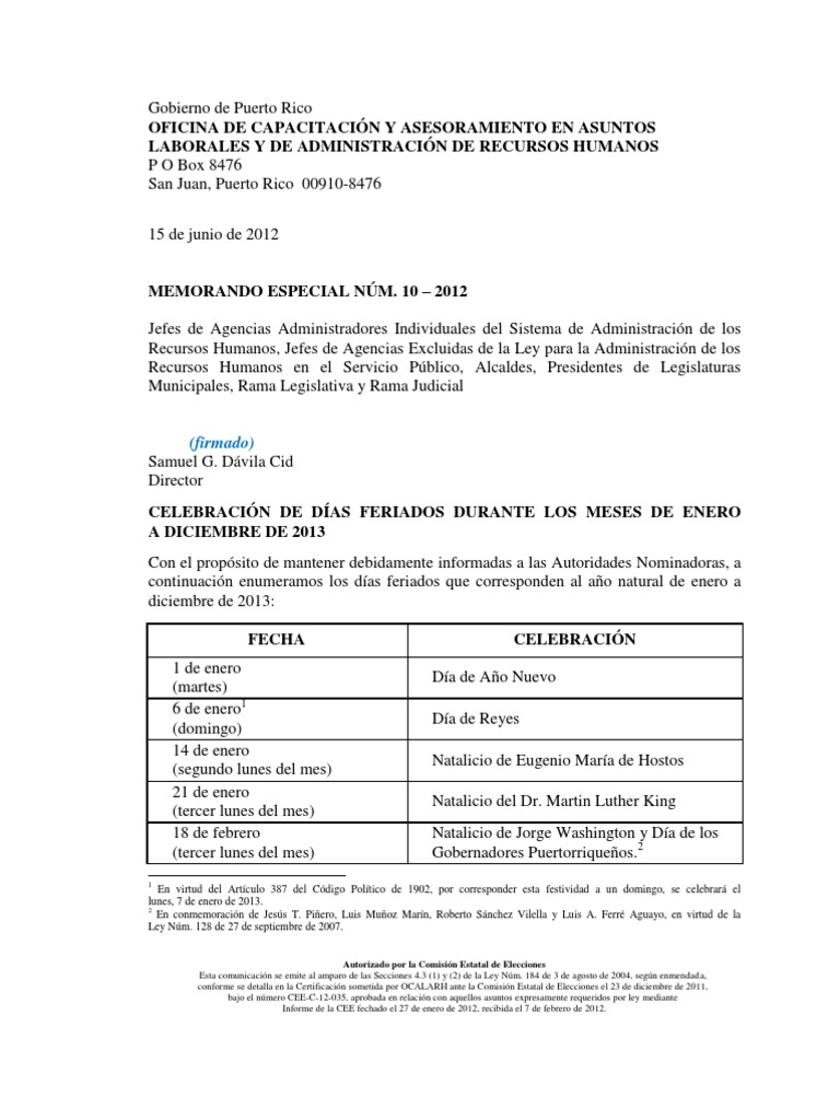 Dias Feriados PDF | PDF | Puerto Rico | Gobierno