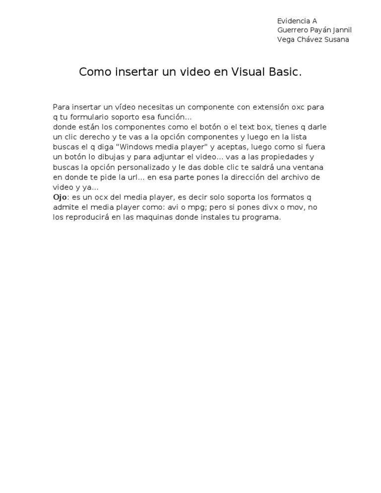 Como Insertar Un Video En Visual Basic Pdf